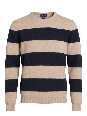 Façonnable Lambswool Striped Crewneck Sweater - Beige