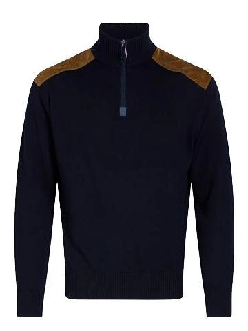 Paul & Shark Virgin Wool Half-zip Sweater With Velvet Trims - Blue