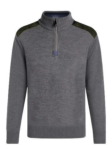 Paul & Shark Virgin Wool Half-zip Sweater With Velvet Trims - Grey