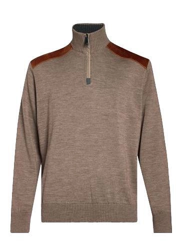 Paul & Shark Virgin Wool Half-zip Sweater With Velvet Trims - Taupe