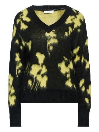 MANILA GRACE Jacquard-knit V-neck Sweater - Black