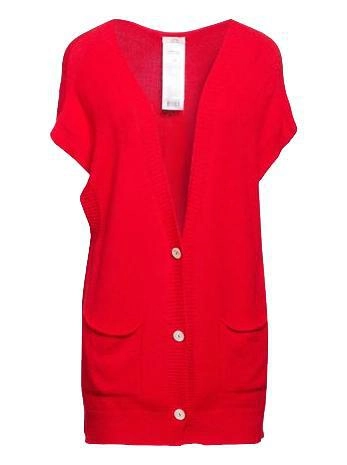OLTRE Short Sleeve V-neck Cardigan - Red