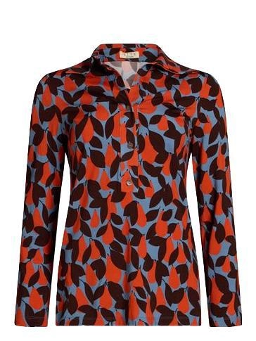 SIYU Multicolor Printed Viscose Elastane Long Sleeve Top - Orange