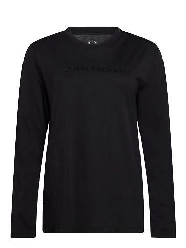 Armani Exchange Long Sleeve Cotton T-shirt With Crystal Embellished Logo - Black