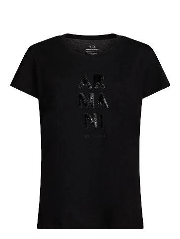 Armani Exchange Cotton Crewneck T-shirt With Logo Appliqu - Black