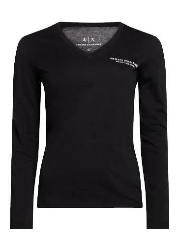 Armani Exchange Cotton V-neck Long Sleeve T-shirt - Black
