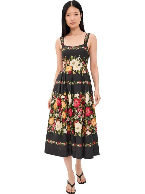 Moon River Floral Print Sweetheart Neck Midi Dress - Black Multi
