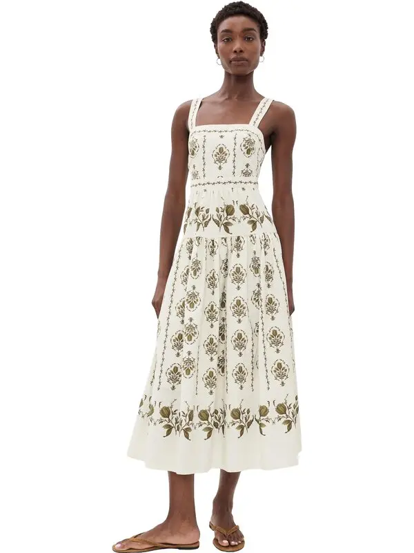 Moon River Drop-waist Midi Dress - Beige Multi