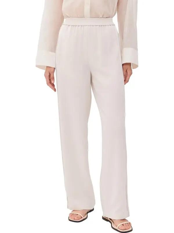 A.emery Angus Wide Leg Satin Trim Trousers - Oyster