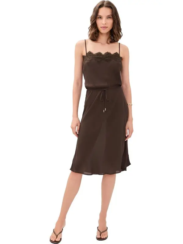 AFRM Tabitha Midi Dress With Lace Trim - Espresso