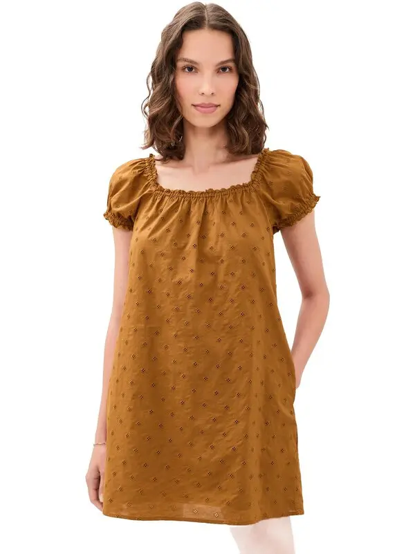 Madewell Chateau Dress Allover Eyelet Puff Sleeve Mini Dress - Acorn
