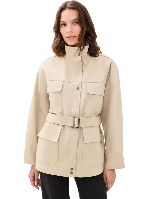 ANINE BING Odin Belted Twill Jacket - Beige