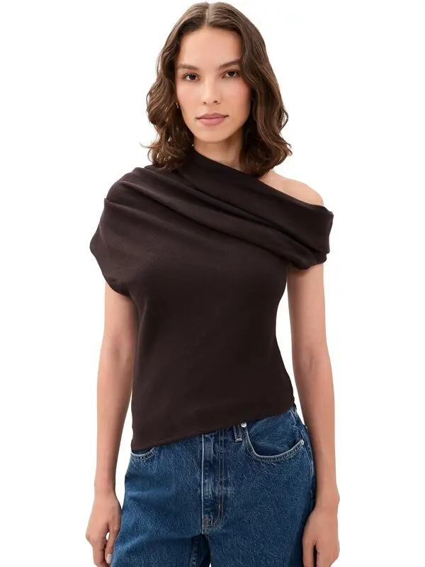 Staud Mabel One Shoulder Merino Wool Sweater - Earth