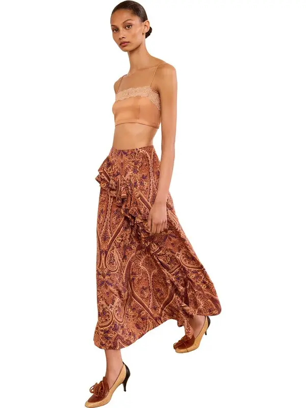 Ulla Johnson Riele Cascading Ruffle Silk Midi Skirt - Rosette