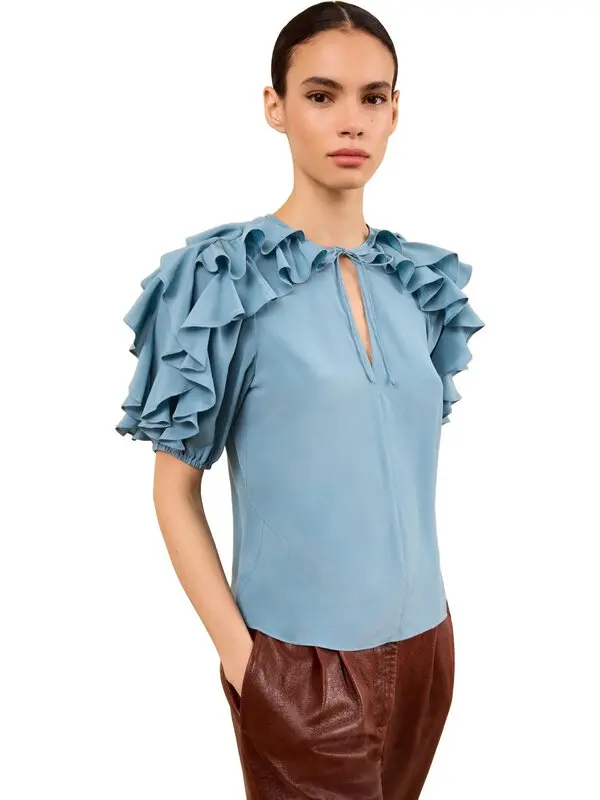Ulla Johnson Josephine Short Sleeve Silk Top - Heron