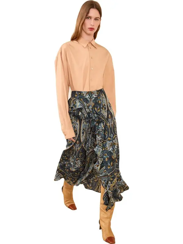 Ulla Johnson Riele Cascading Ruffle Silk Midi Skirt - Prussian