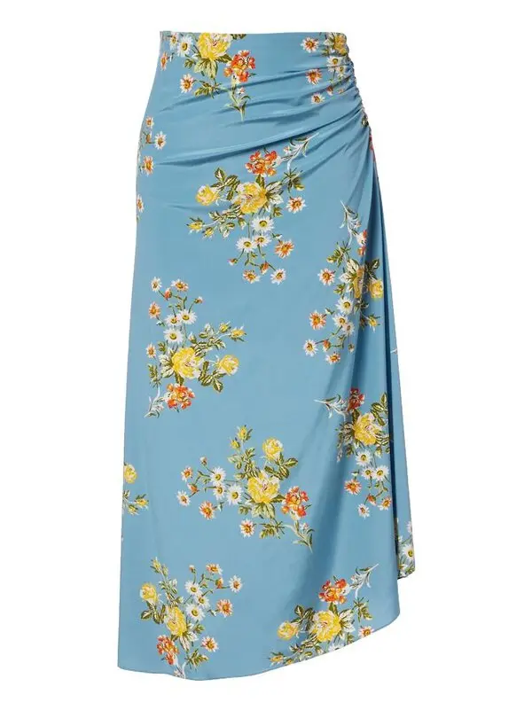 Veronica Beard Limani Floral Ruched Silk-blend Midi Skirt - Blue