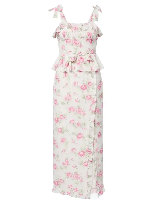 Alessandra Rich Floral Ruffled Silk Midi Dress - Pink