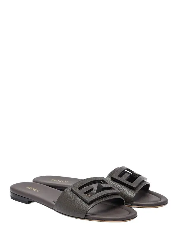 Fendi Baguette® Leather Slides - Brown