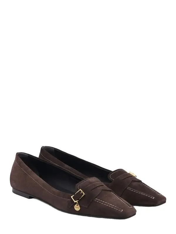 TOD'S Suede Ballet Flats With Faux-buckle Fastening - Brown