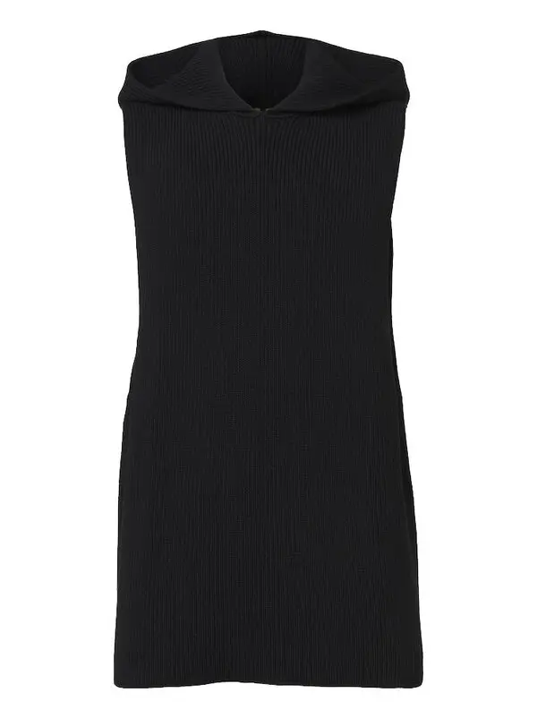 Rick Owens Hooded Ribbed Virgin Wool Tank Top - Black
