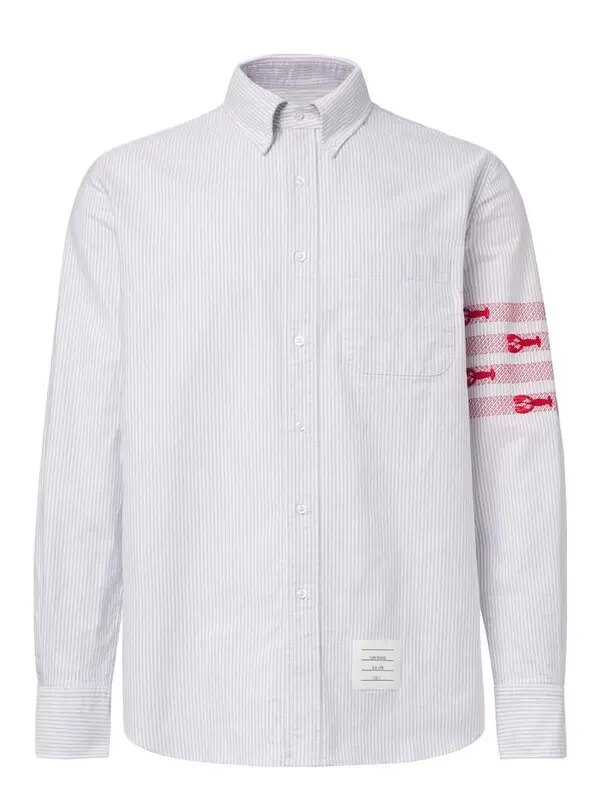 Thom Browne 4-bar Striped Cotton Oxford Shirt - Grey