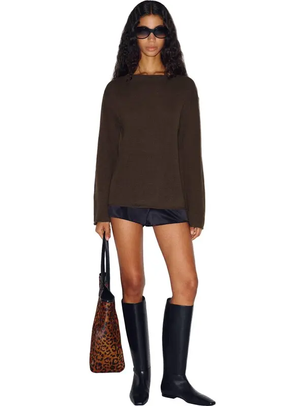 REFORMATION Marine Linen Cotton Sweater - Brown