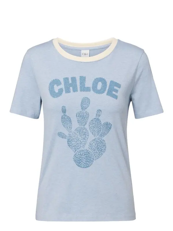 Chloé Logo Printed Cotton T-shirt - Blue
