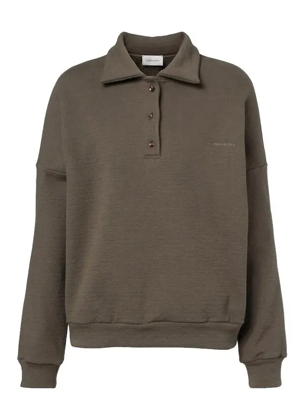 Magda Butrym Cotton-blend Fleece Polo Sweater - Grey