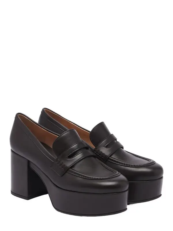 GIANVITO ROSSI Leather Platform Loafers - Brown