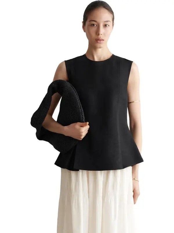 Cos Sleeveless Pleated Peplum Top - Black
