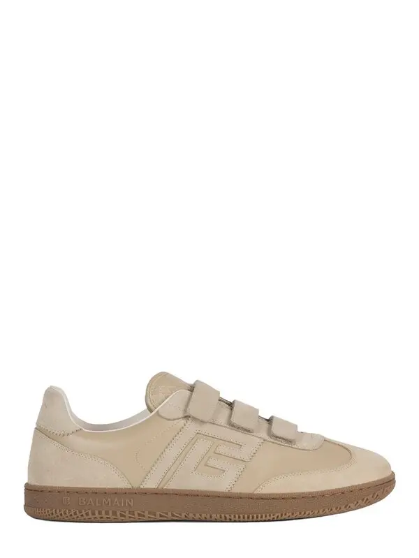 Balmain Swan Velcro Sneakers In Smooth Leather And Suede - Beige