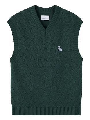 OVO Basketweave V-neck Sweater Vest - Midnight Green