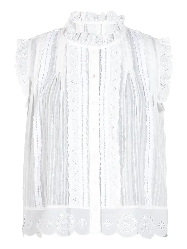 ROSE & NANCY Cotton Lace Trim Button-up Top - White