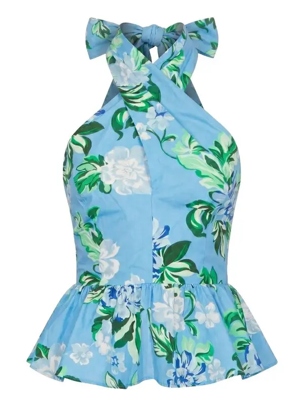 Yumi Kim Juna Top Halter Neck Peplum Blouse - Blue