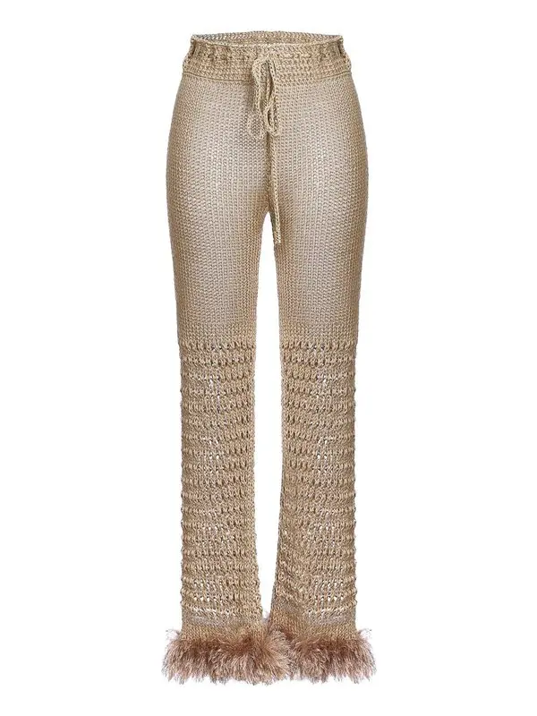 ANDREEVA Handmade Knit Flare Pants - Gold/brown