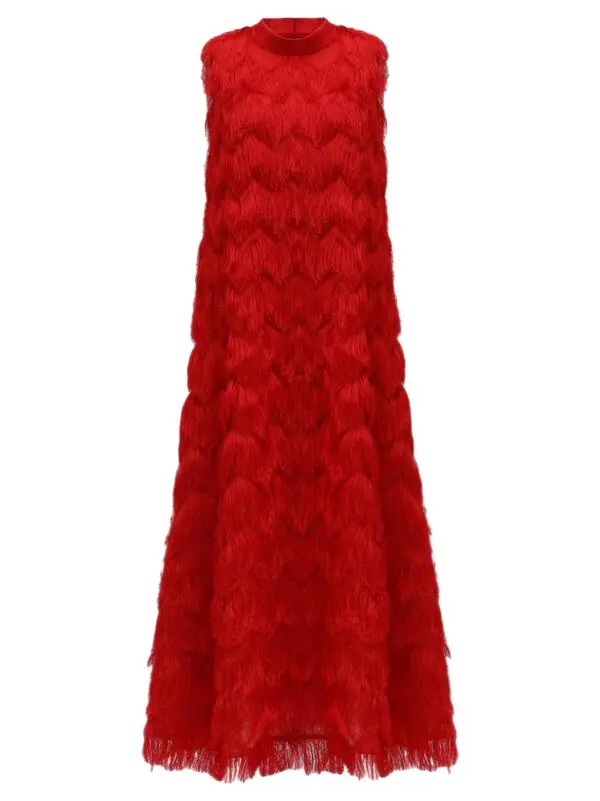 JULIA ALLERT A-line Maxi Evening Gown With Fringe Detail - Red