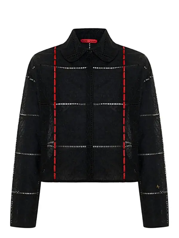 PCFG Broderie Anglaise Embroidered Detail Cropped Shirt - Black