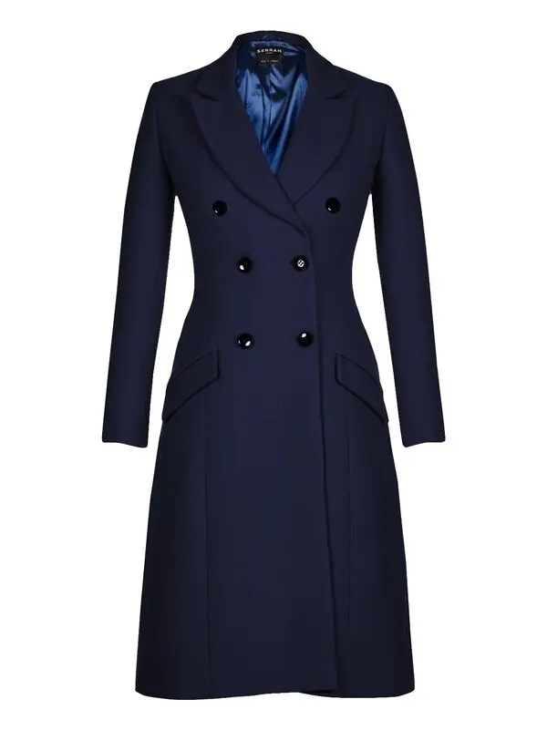 SERRAN LONDON Double-breasted Classic Coat - Blue