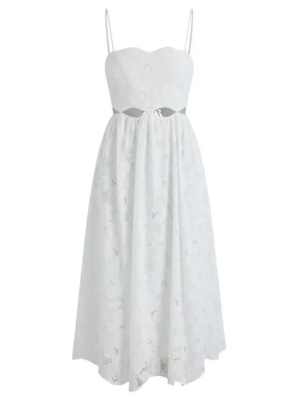 RUE LES CREATEURS Thin Strap Midi Flared Dress - White