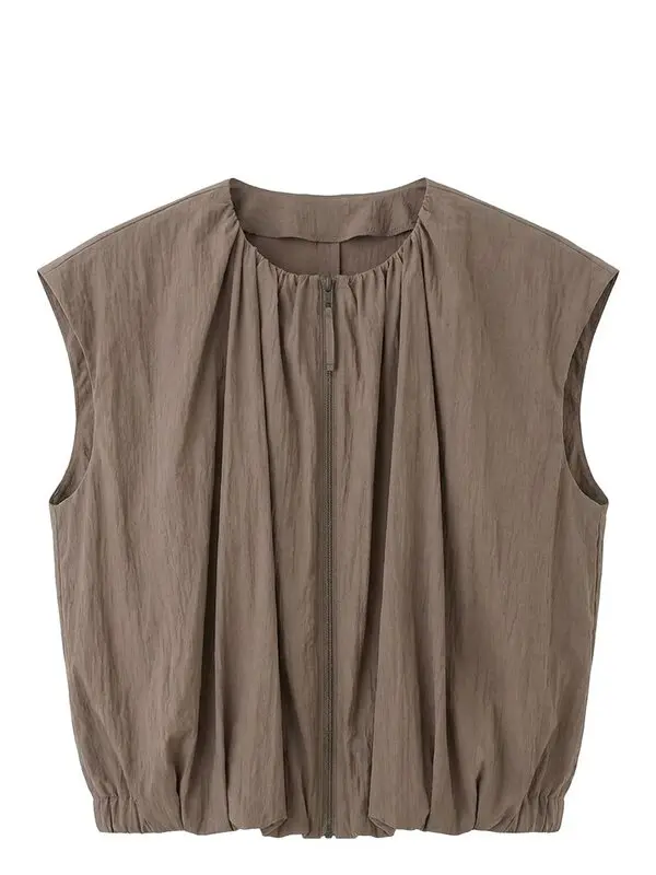 RUE LES CREATEURS Short Sleeved Zippered Vest - Beige