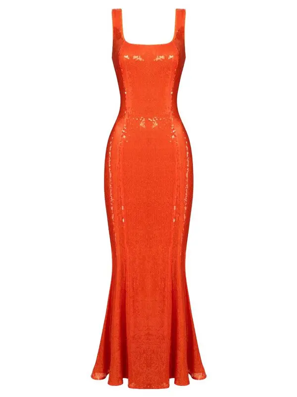 ELSAVA Sequin Tie-back Midi Dress - Orange