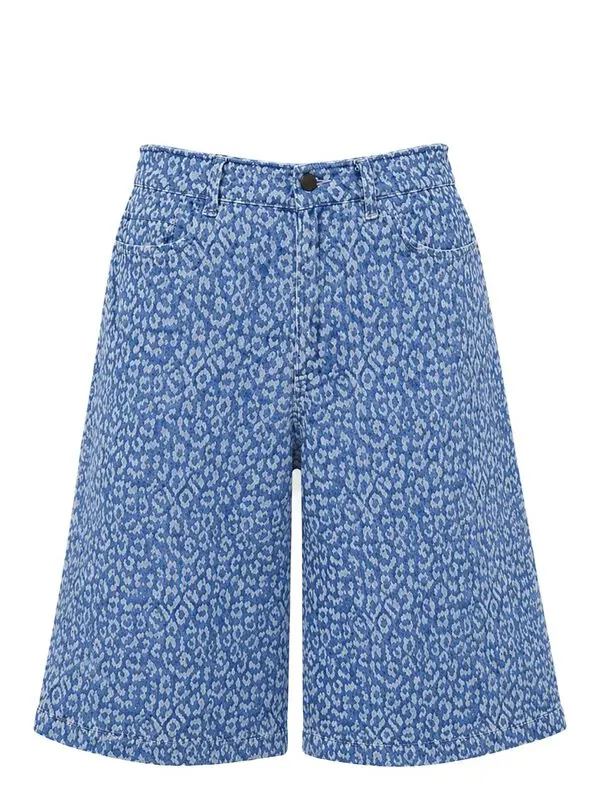 MYSIMPLICATED Leopard Print Denim Bermuda Shorts - Blue
