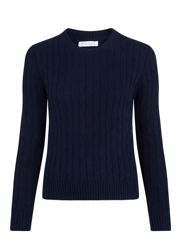 PAUL JAMES KNITWEAR Cotton Cable Crew Neck Jumper - Blue