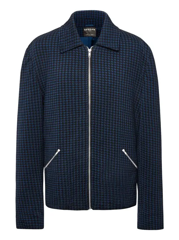 SERRAN LONDON Houndstooth Knitted Jacket - Blue/black