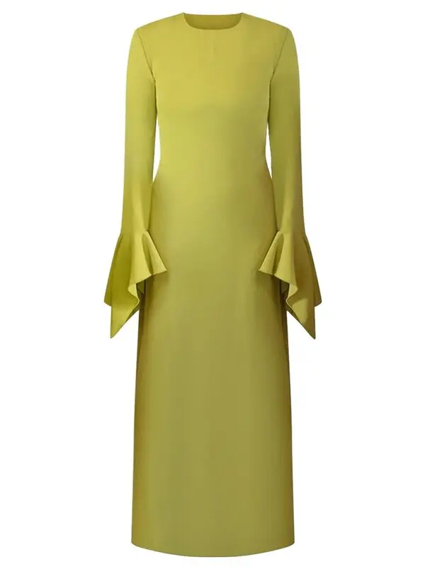 RAYAN Fuchsia & Chartreuse Crepe Dress With Fluid Cuffs - Yellow