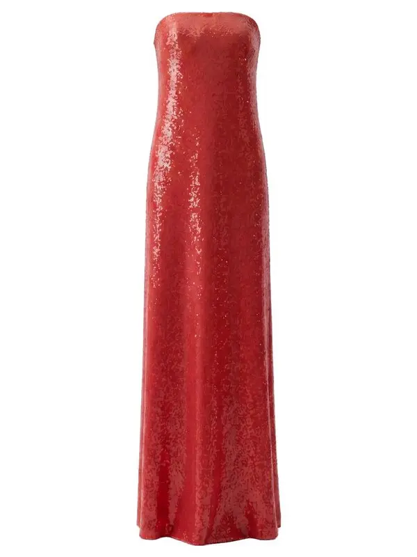 RUE LES CREATEURS Strapless Sequined Maxi Dress - Orange