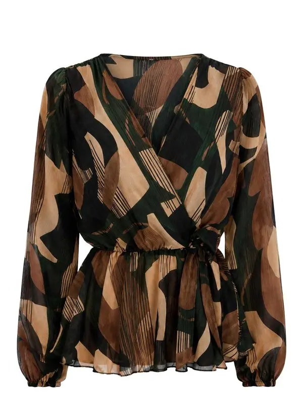 CHIARELLA Adriana Printed Sheer Chiffon Wrap Blouse - Green