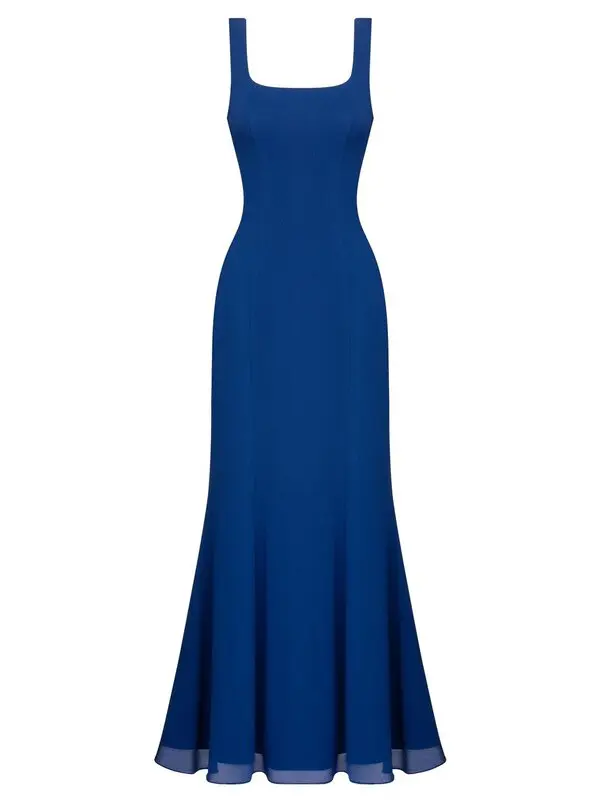 ELSAVA Long Dress With Corset Design - Blue
