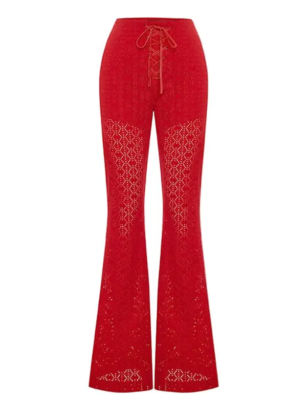 PCFG High-rise Embroidered Flare Pants - Red